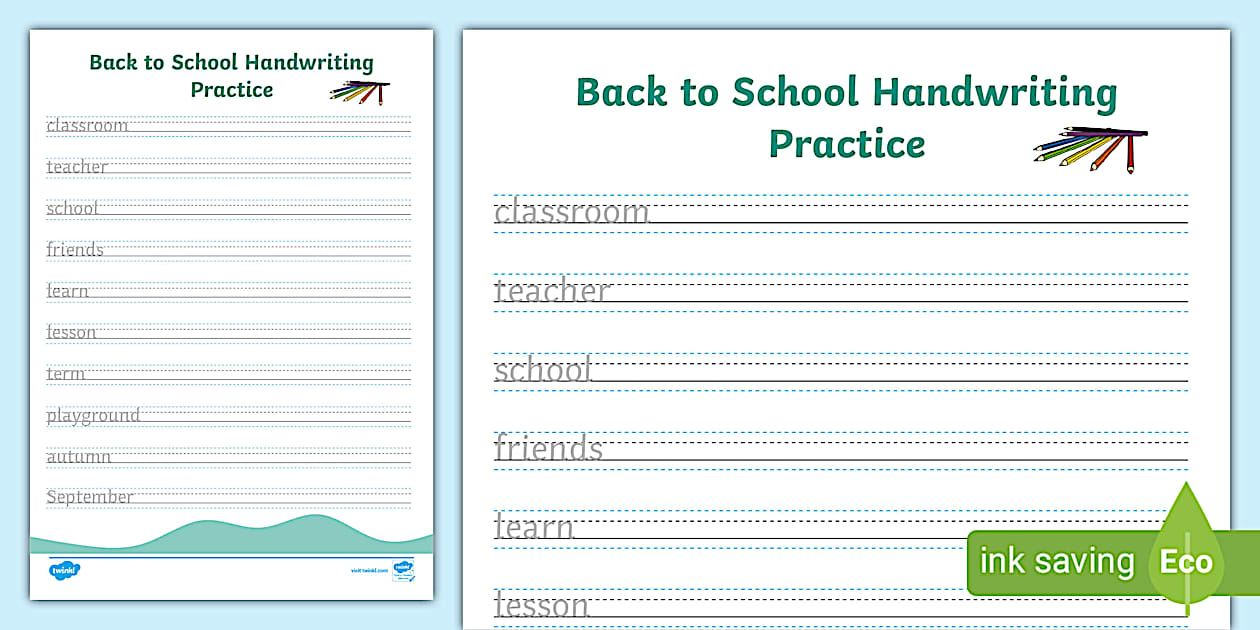 Back to School Handwriting Practise Worksheet - Twinkl