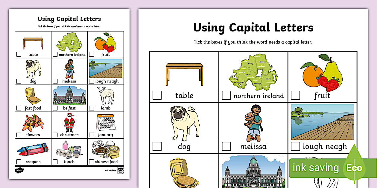 Northern Ireland Using Capital Letters Worksheet - Twinkl