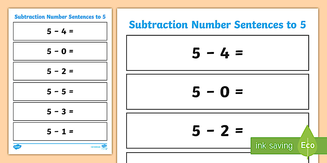 Subtraction to 5 Worksheets | Maths Resources | Australia