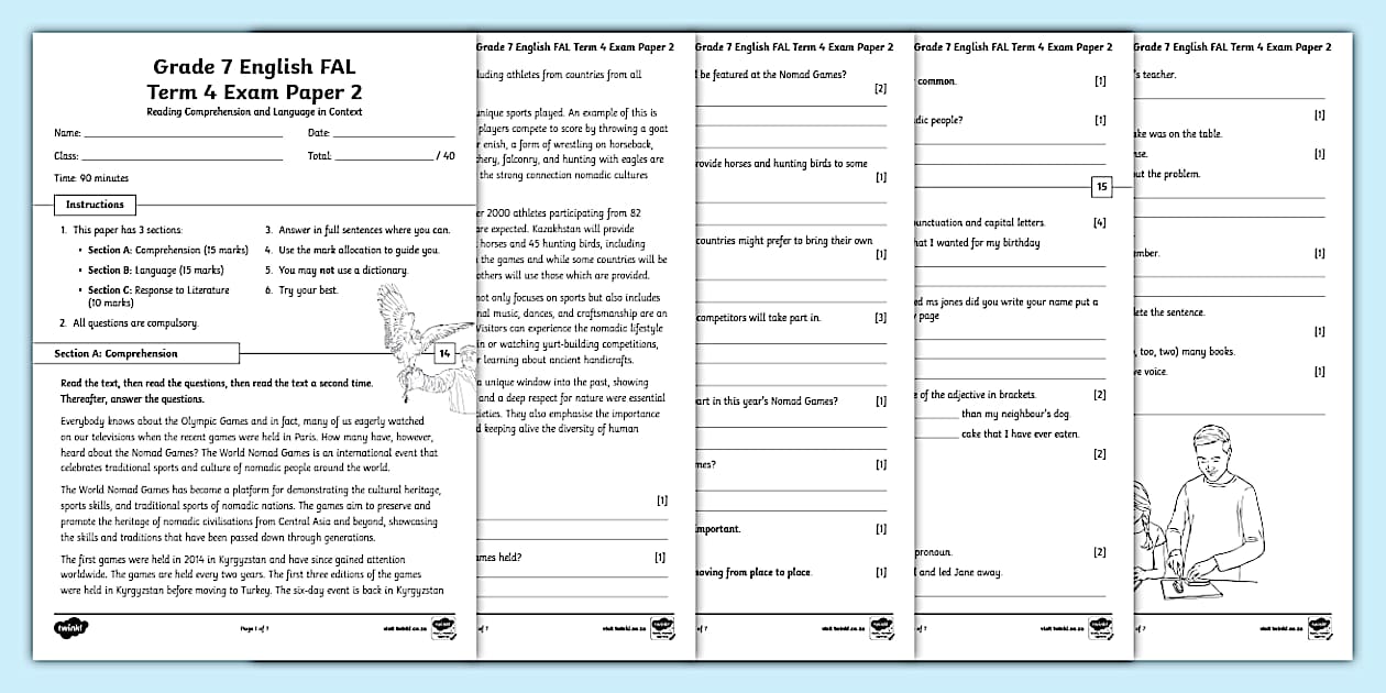 Grade 7 English FAL Paper 2 November Examination - Twinkl