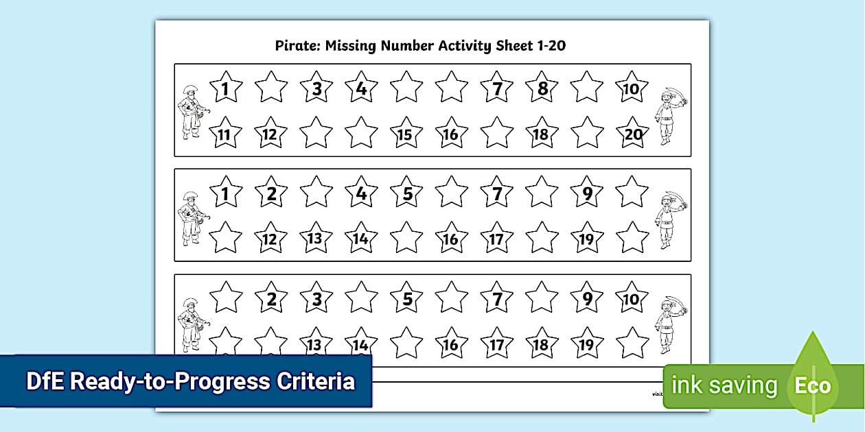 Editable Pirate Missing Number 1-20 Worksheet - Twinkl