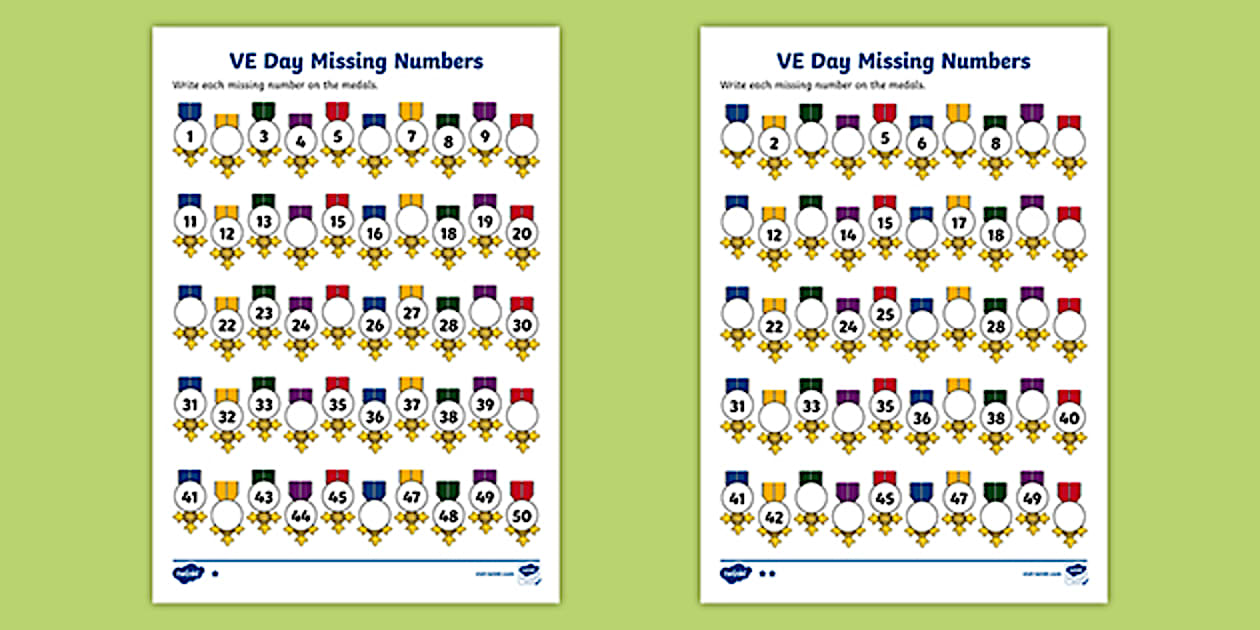 VE Day Missing Number Worksheet (teacher made) - Twinkl