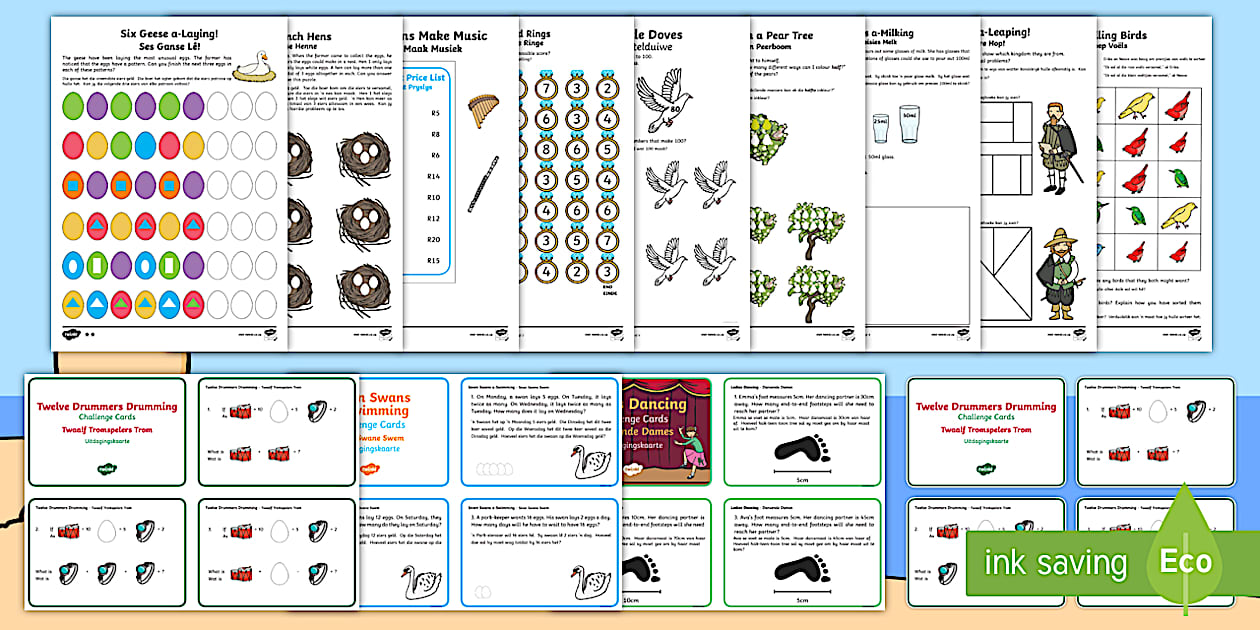 Twelve Days of Christmas Maths Activity Pack English/Afrikaans