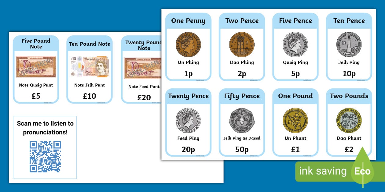 Manx Money Coins and Notes Flashcards (Teacher-Made)