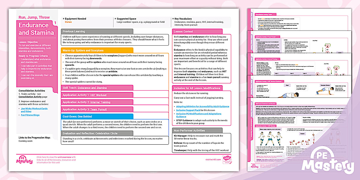 PE Mastery: Year 4 Run, Jump, Throw Lesson 1 - Endurance and Stamina