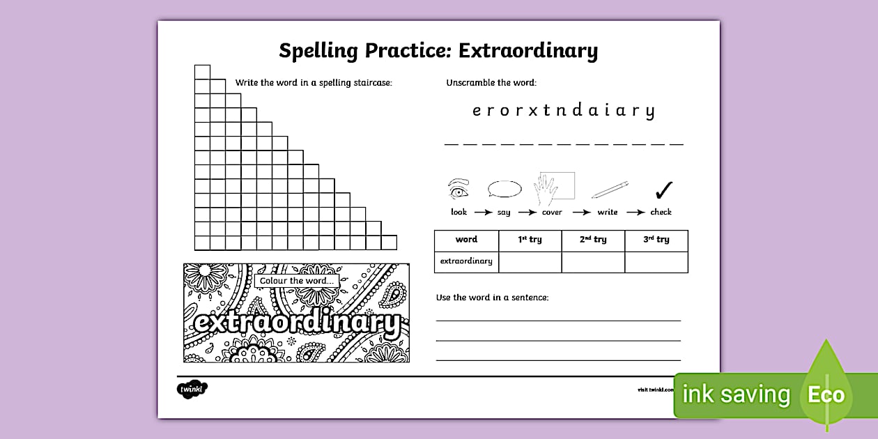 Extraordinary Spelling Practice Worksheet (professor feito)
