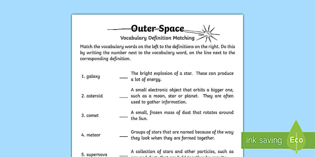 Outer Space Definition Matching Worksheet / Worksheet