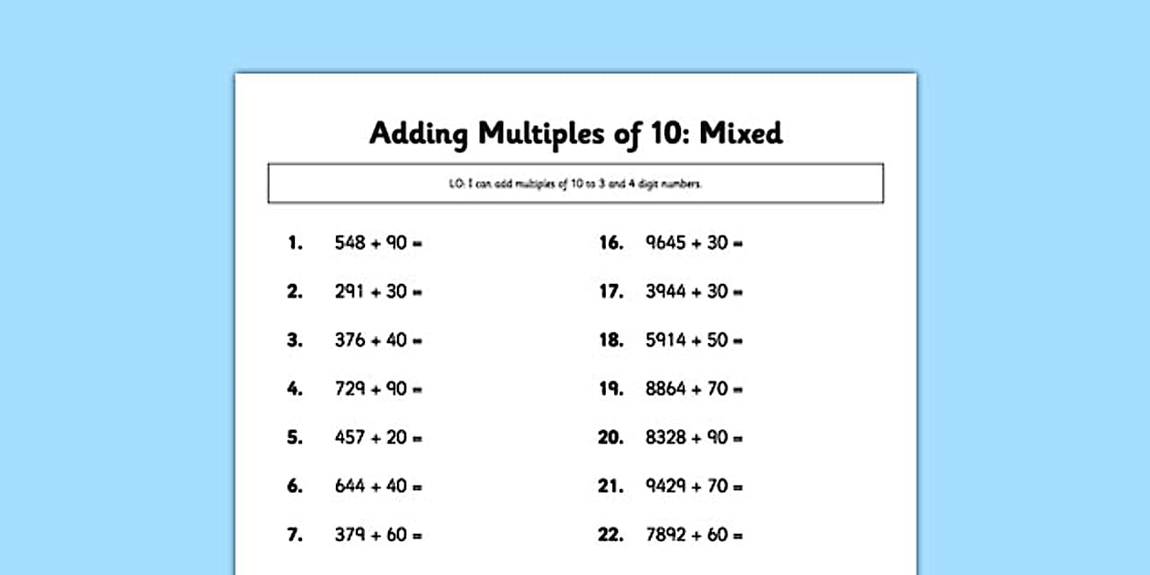 Adding Multiples of 10 to Mixed Numbers - Twinkl