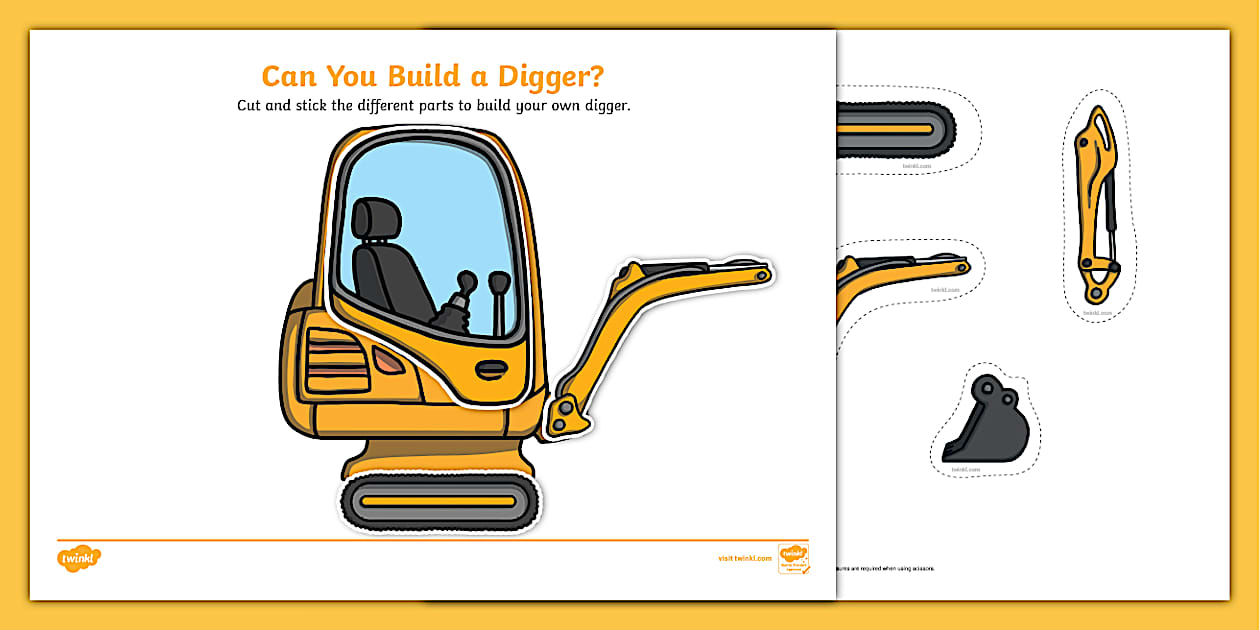 Can You Build a Digger? Cutting Skills Activity - Twinkl