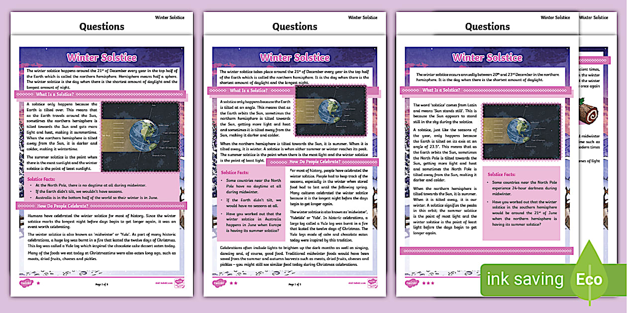 LKS2 Winter Solstice Differentiated Comprehension Activity