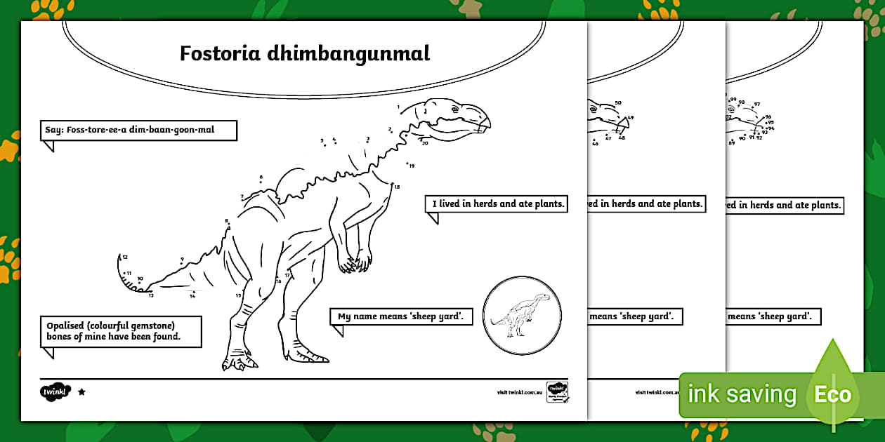 Australian Dinosaur Fostoria dhimbangunmal Dot to Dot