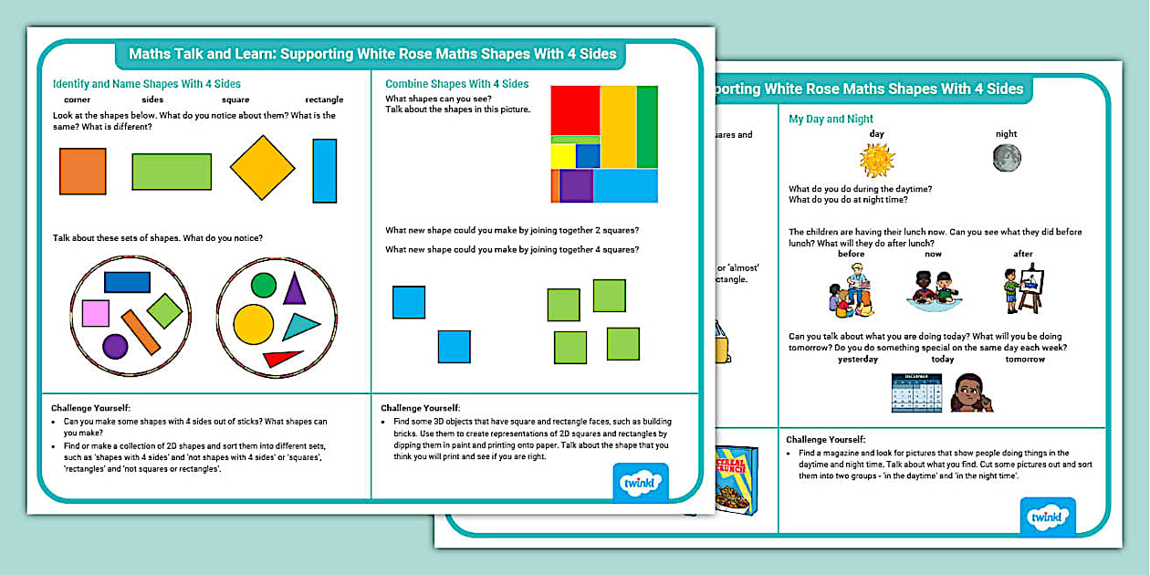 👉 Talk and Learn White Rose Maths Shapes With 4 Sides | Twinkl