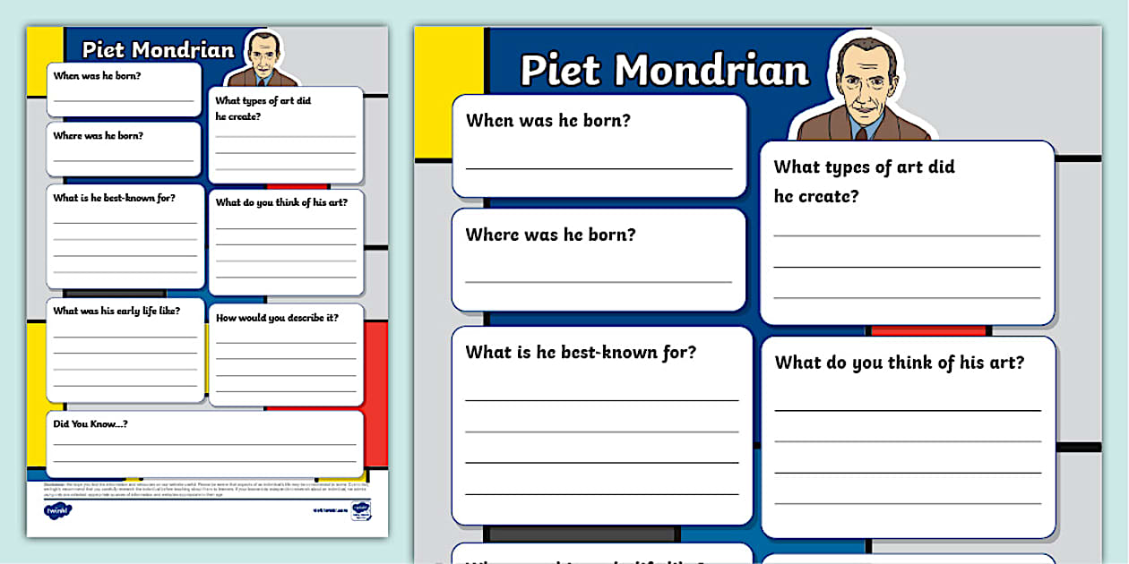 Piet Mondrian Fact File Template (teacher made) - Twinkl