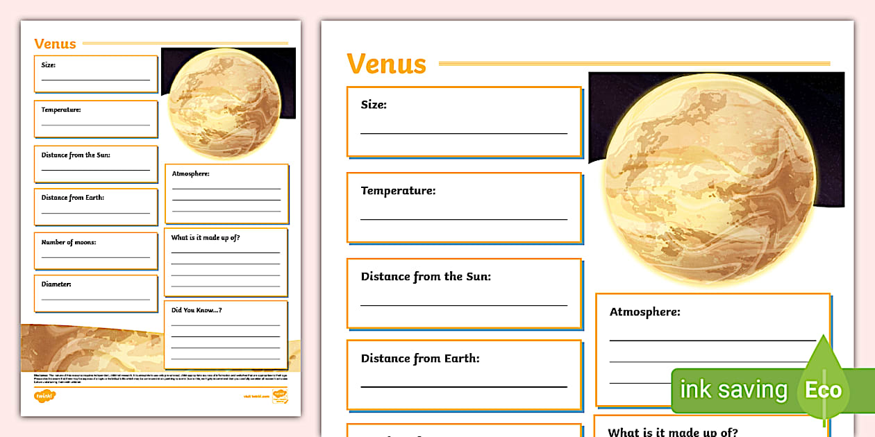 Venus Fact File Template (teacher made) - Twinkl