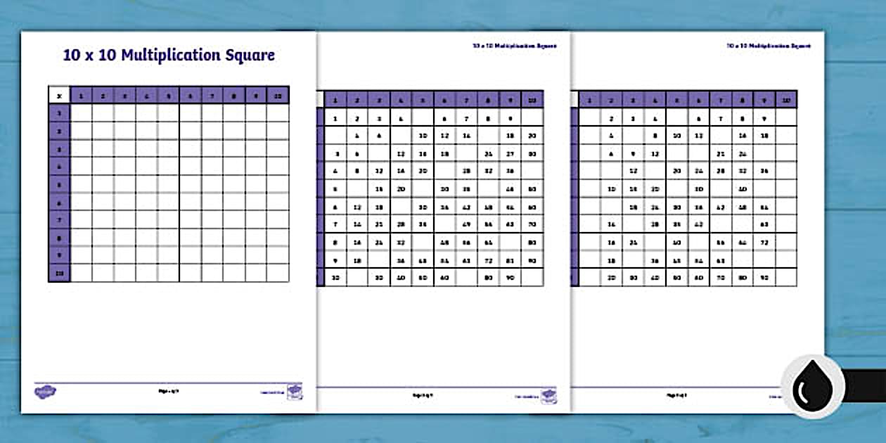 10 x 10 Multiplication Squares | Multiplication Table (1-10)