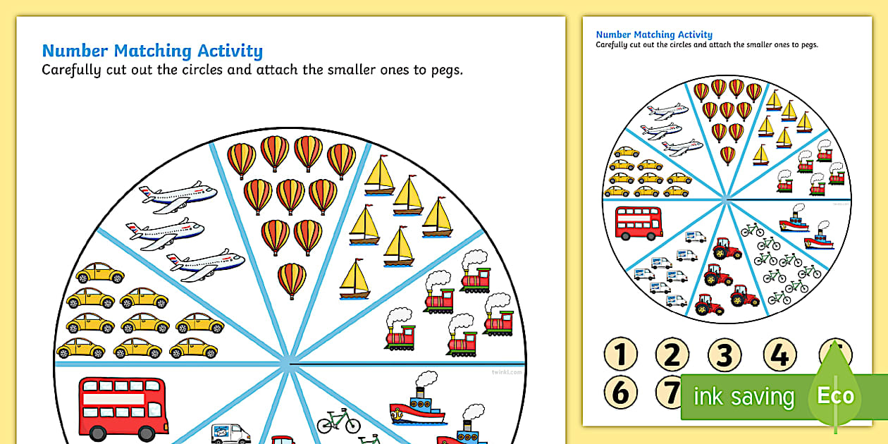 Number Matching Pegs Activity Transport Themed - Twinkl