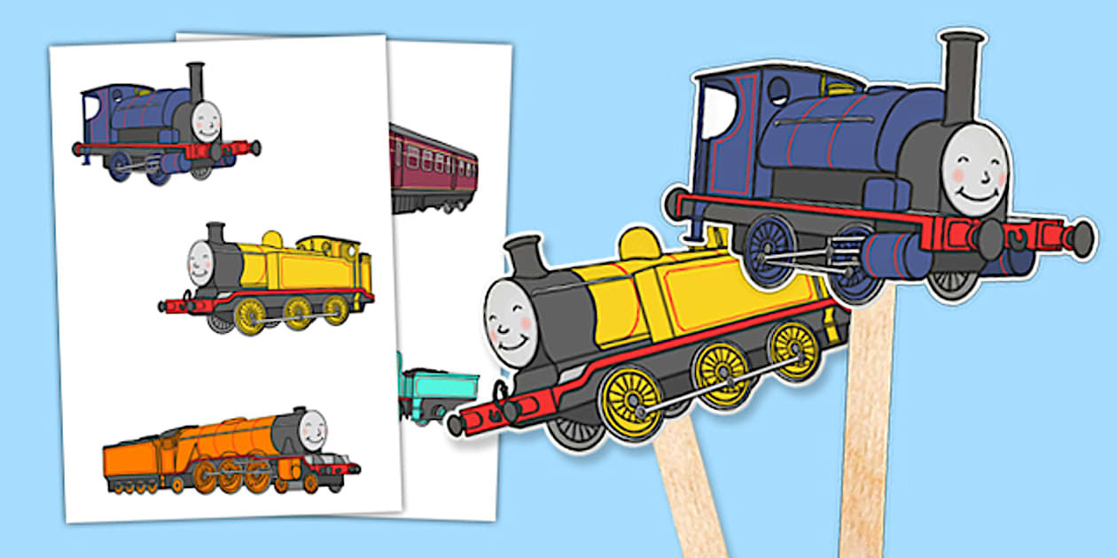 Black and White Talking Steam Train Themed Stick Puppets