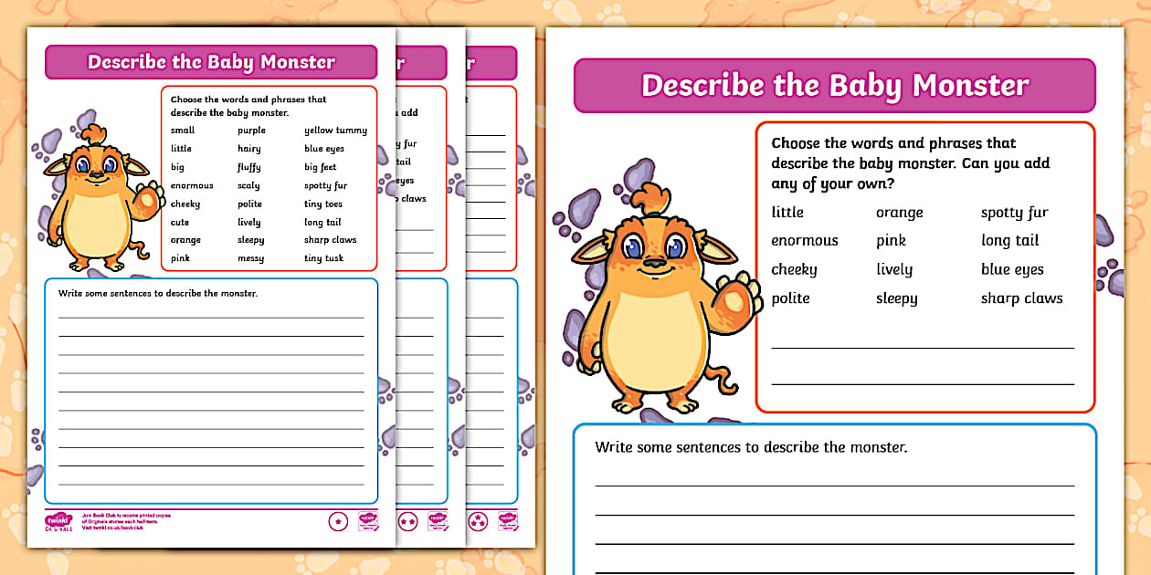 Describe the Baby Monster Writing Activity Sheet - Twinkl