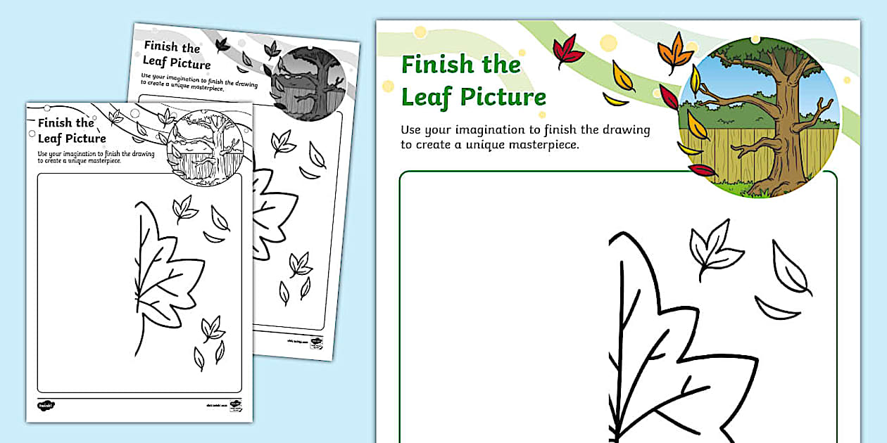 Finish the Leaf Picture Worksheet (teacher made) - Twinkl