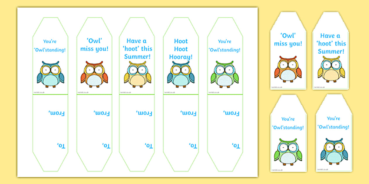 Owl Themed End of Year | Cute Tags Templates (teacher made)
