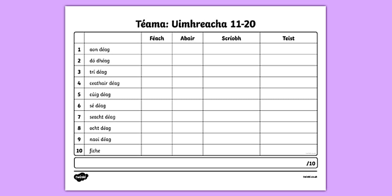 Spelling List Numbers 11-20 Worksheet / Worksheet - Twinkl
