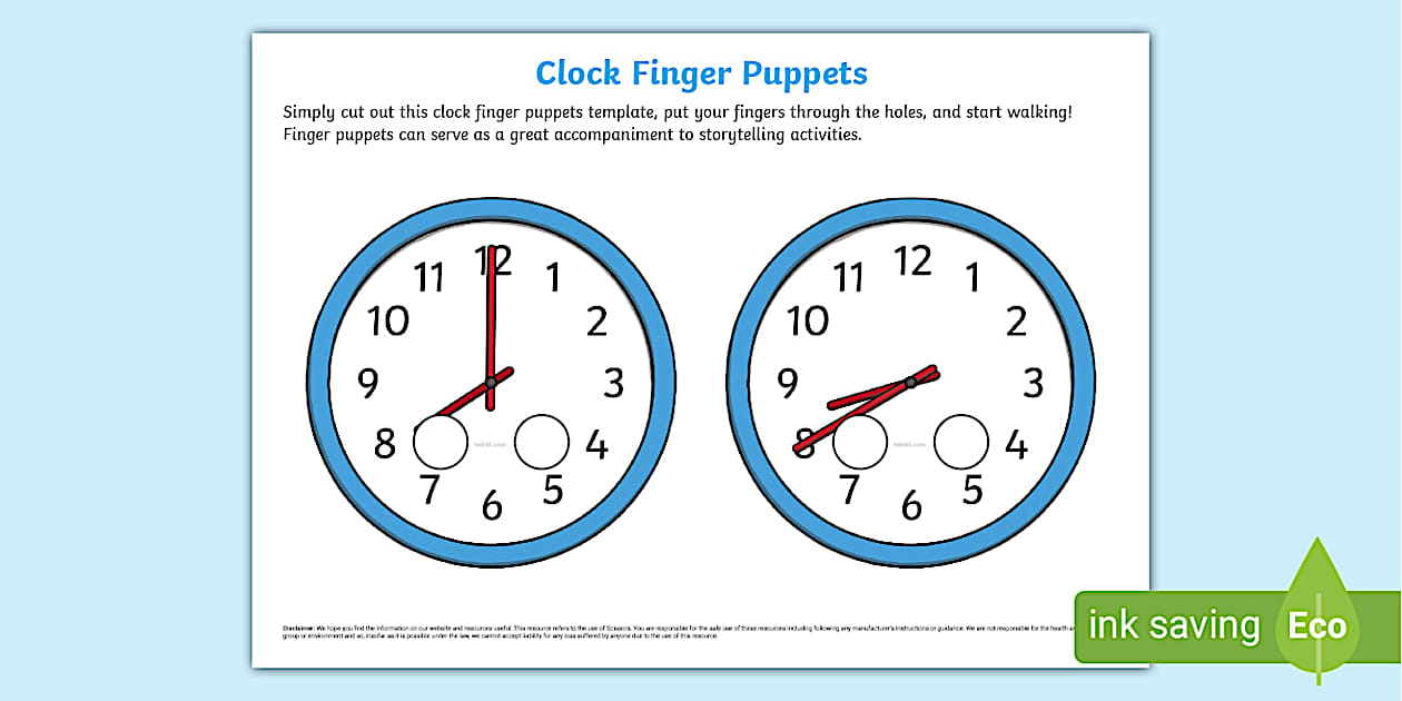 Clock Finger Puppets (teacher made) - Twinkl