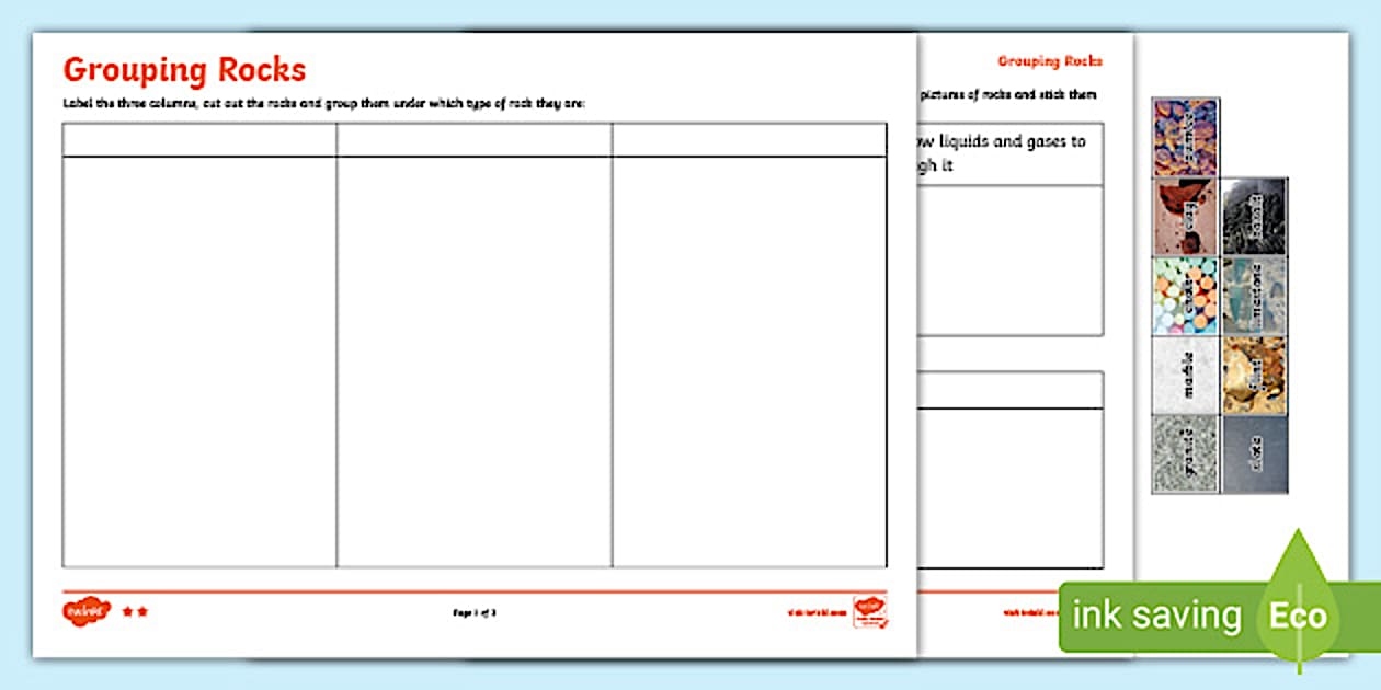 Grouping Rocks Worksheet | SESE Geography 3rd/4th Class.
