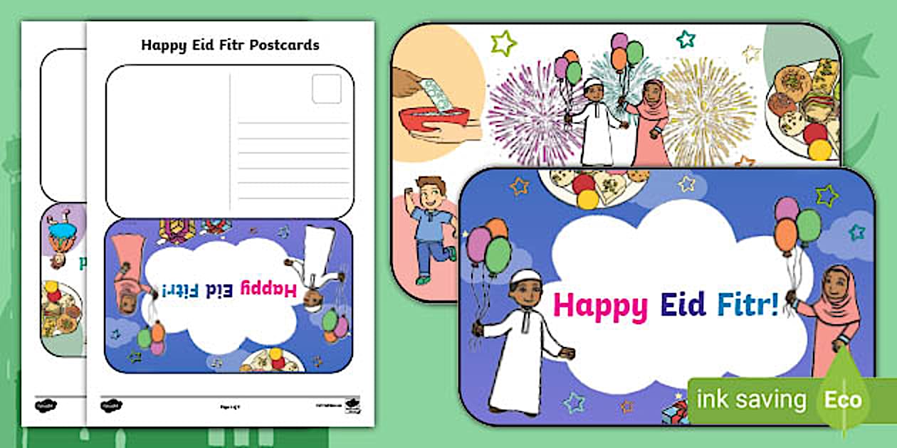 Happy Eid Fitr Postcards (teacher made) - Twinkl