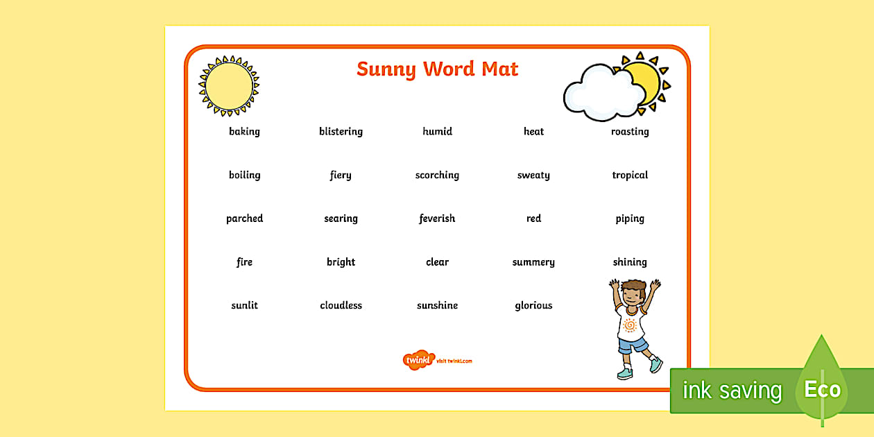 Weather and Seasons Sunny Word Mat (teacher made) - Twinkl