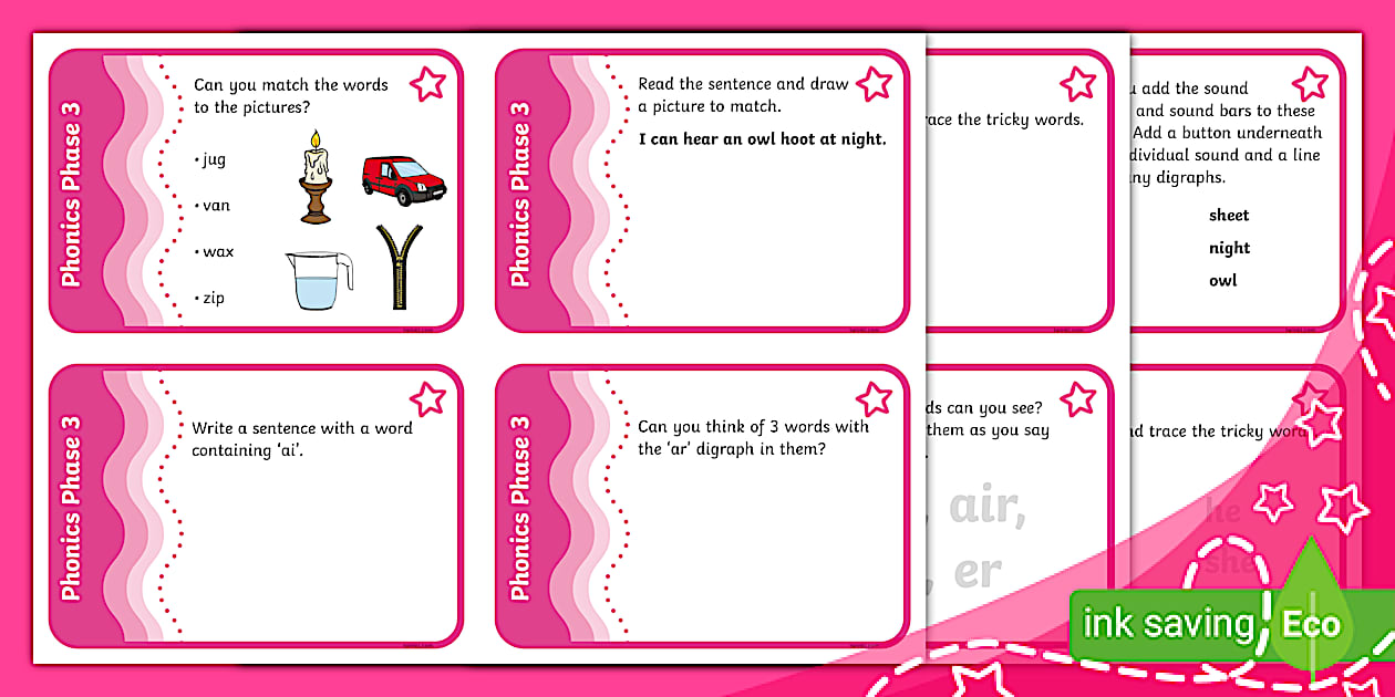 Phonics Phase 3: On the Go Phonics Activity Cards - Twinkl