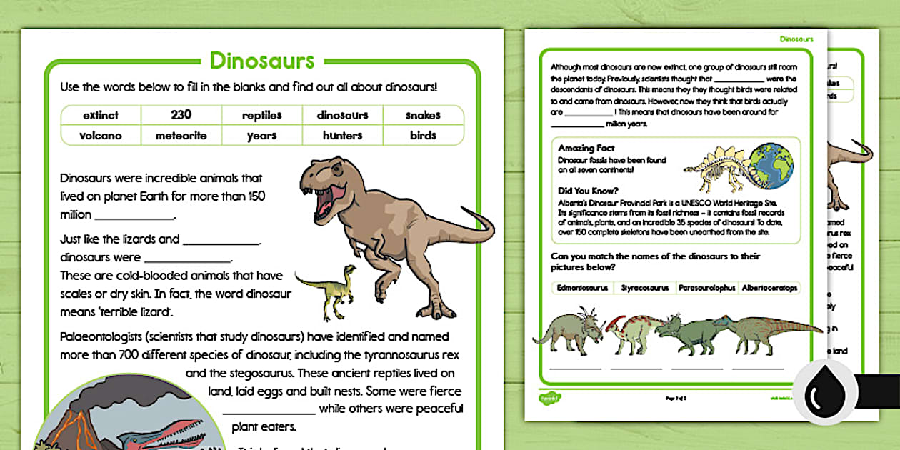 Dinosaurs Found in Canada: Cloze Activity (teacher made)