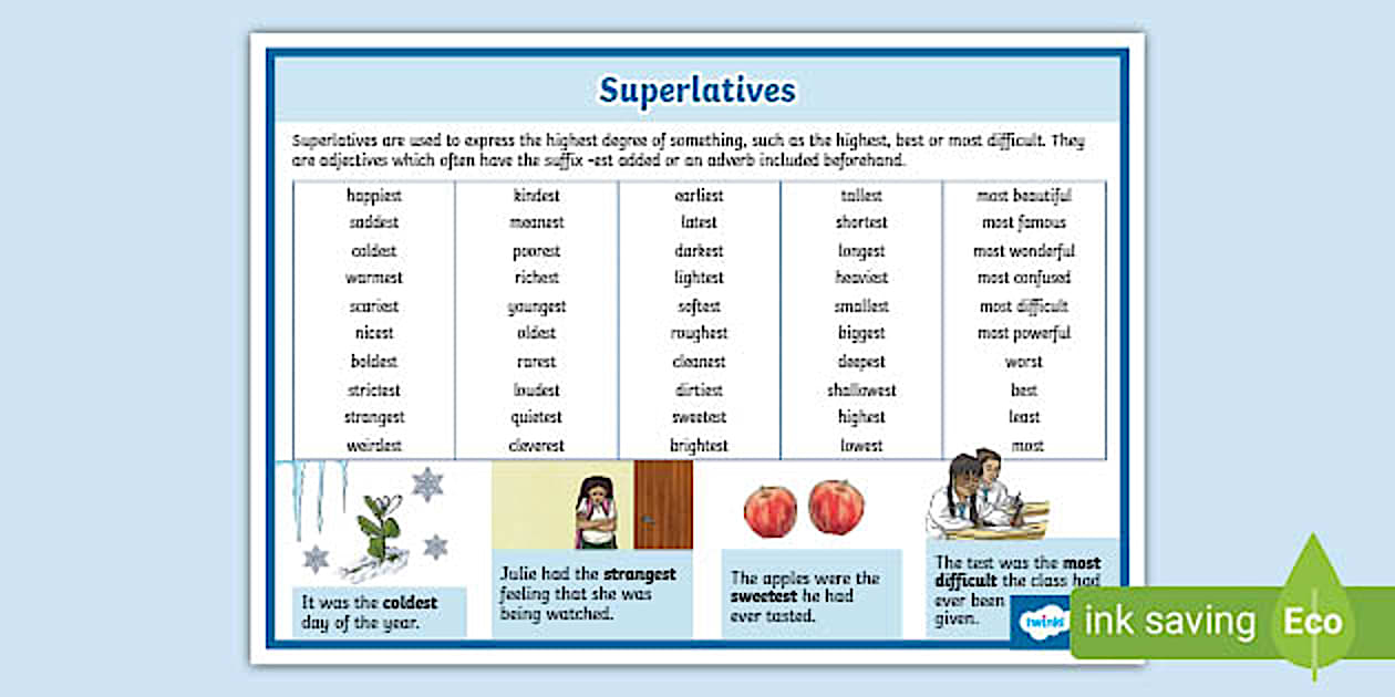 Superlatives Word Mat - Twinkl - KS2 (teacher made) - Twinkl
