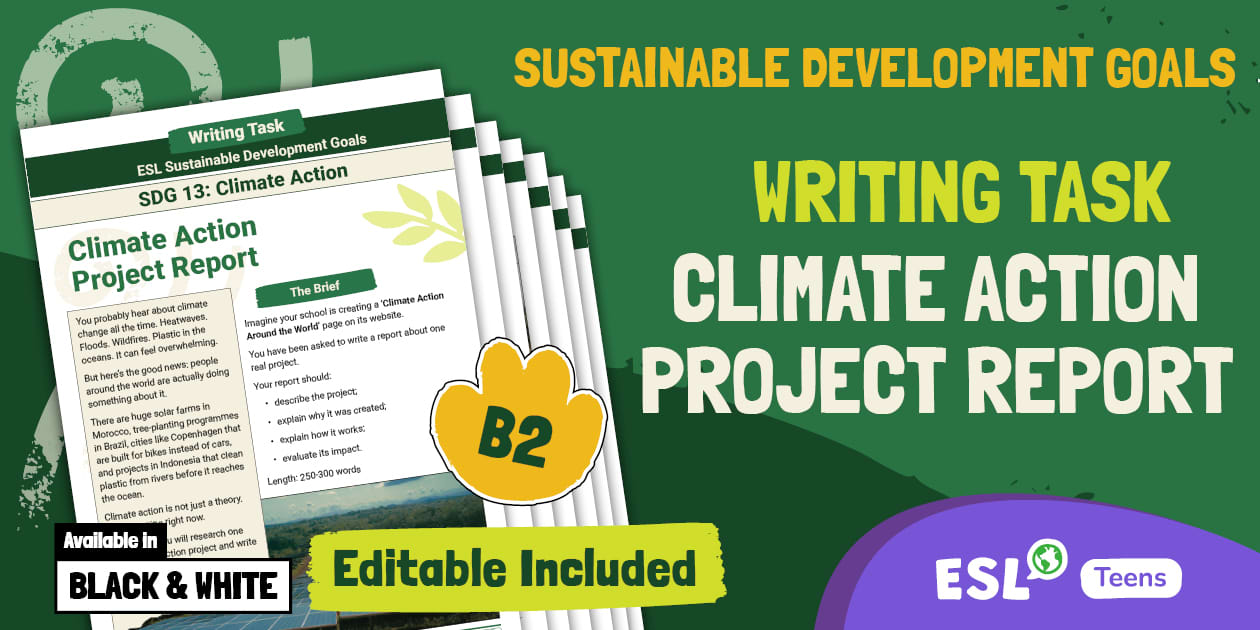 ESL SDG 13: Climate Action Writing Task for B2 Teenagers