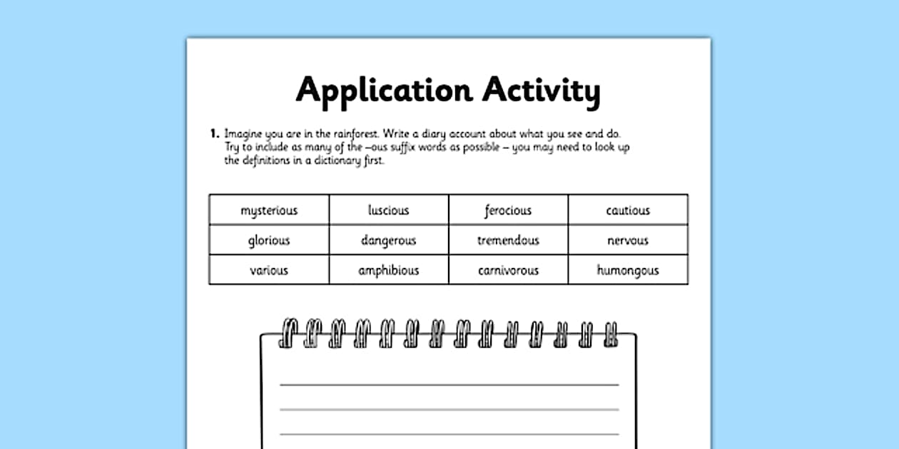 Suffix -ous Application Worksheet / Worksheet - Twinkl