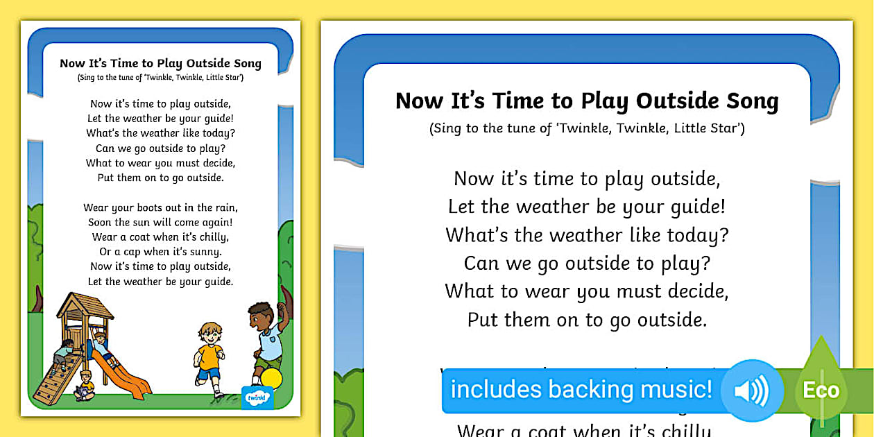 Black and White Now It's Time to Play Outside Song - Twinkl