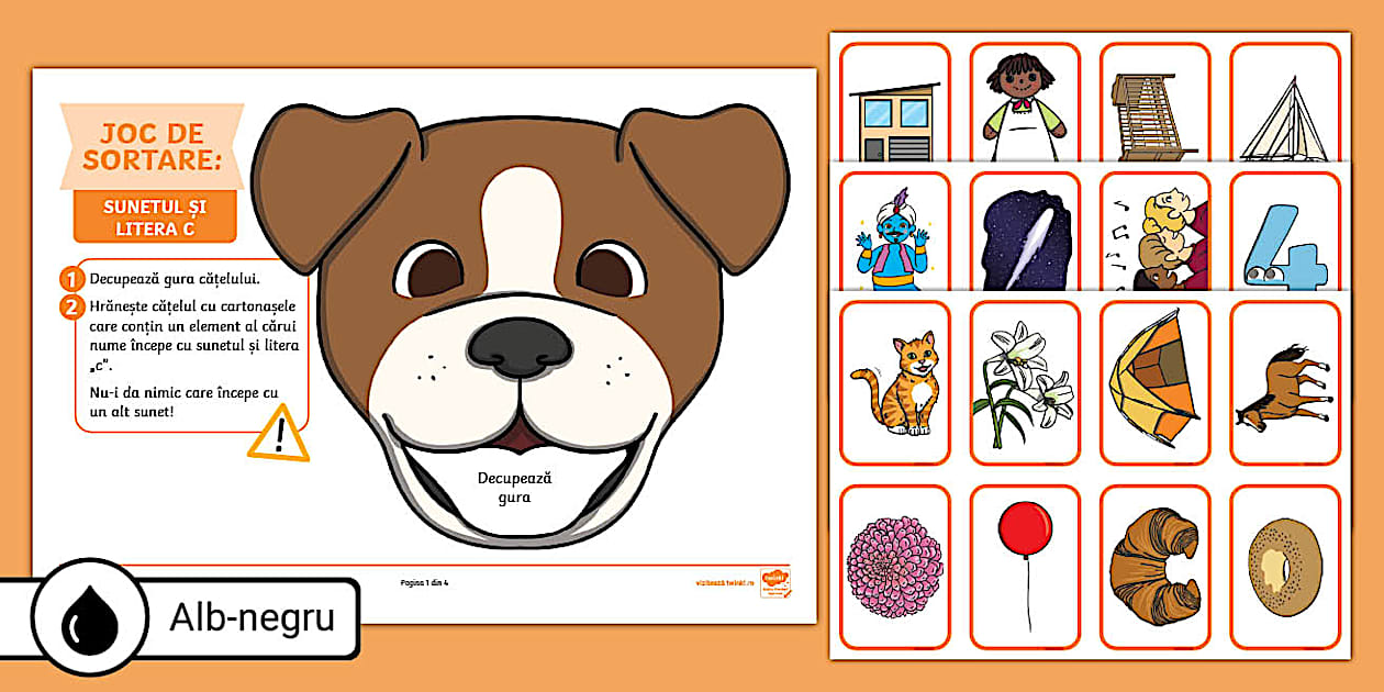 Sunetul și litera C: Hrănește câinele – Joc sunet inițial