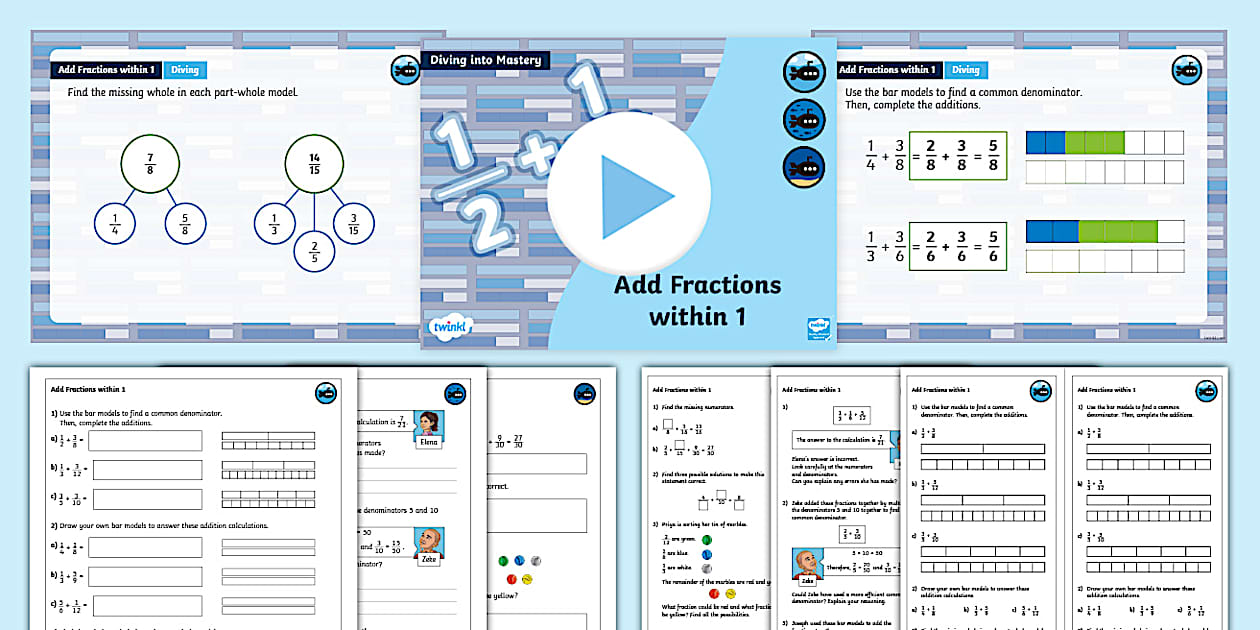 👉 Year 5 DiM: Step 10 Add Fractions within 1 Teaching Pack