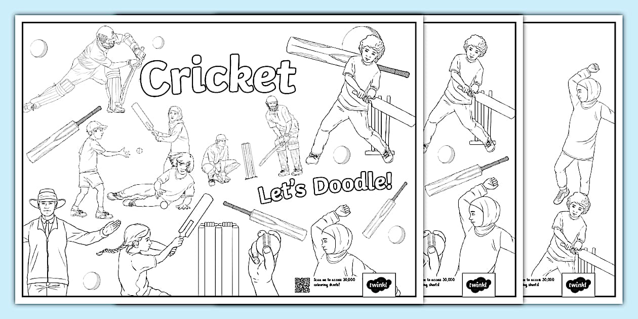 KS2 Cricket Doodle Colouring Pages (Teacher-Made) - Twinkl