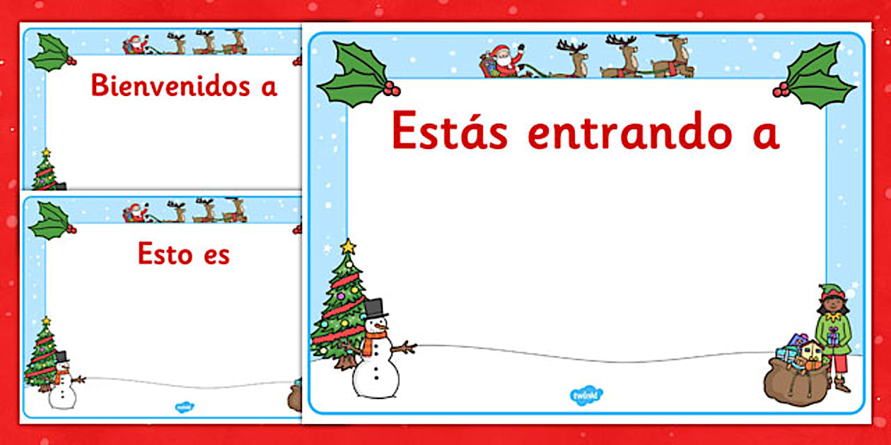 Christmas Editable Class Welcome Signs Spanish - Twinkl
