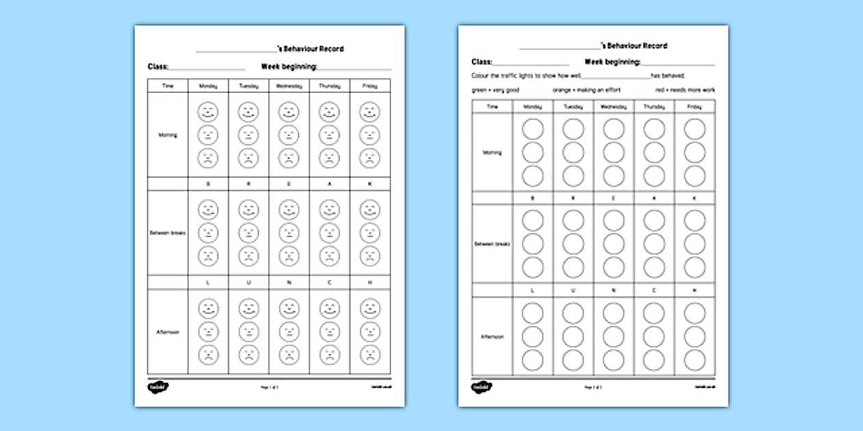 Editable Pupil Behaviour Record Sheets Checklist - Twinkl