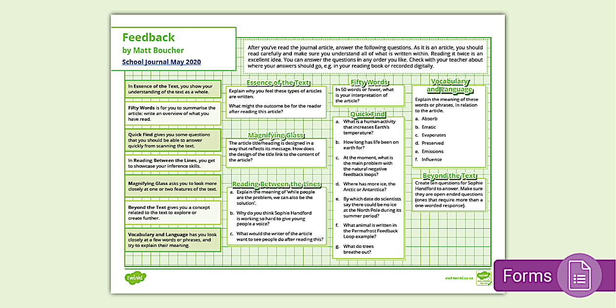 L4 May 2020 School Journal Feedback Article Comprehension
