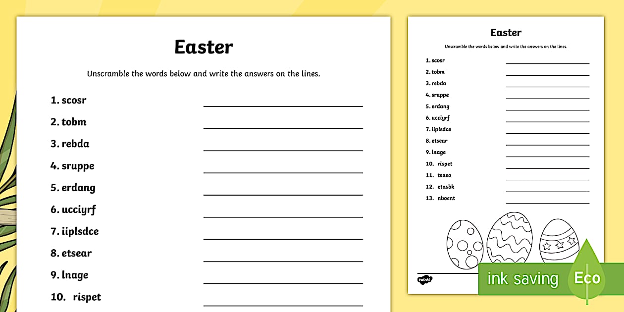 Easter Word Unscramble | Easter Words Unscramble | Twinkl