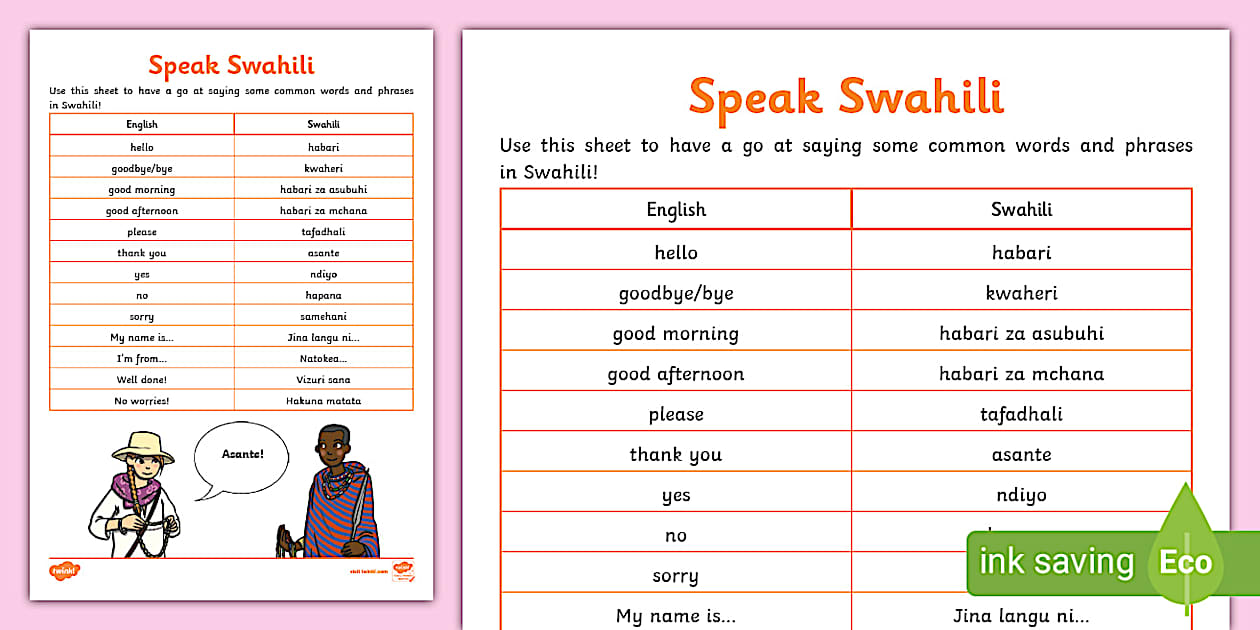Speak Swahili Worksheet / Worksheet - Twinkl