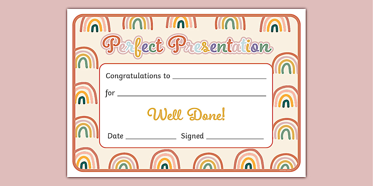 Muted Rainbow-Themed Perfect Presentation Certificate