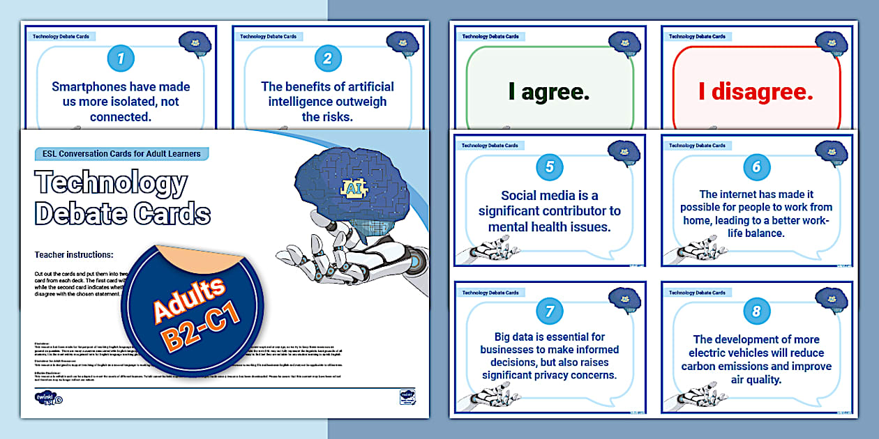 ESL Technology Debate Cards [Adults, B2-C1] (teacher made)