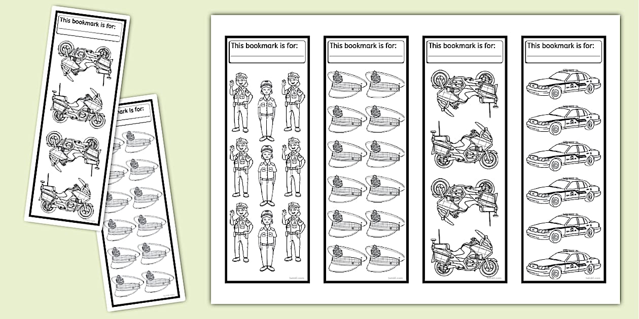 Police Coloring Bookmarks (Teacher-Made) - Twinkl