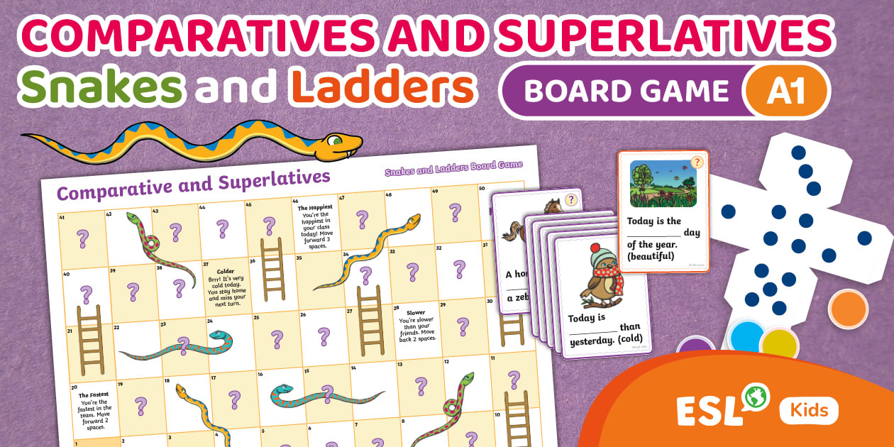 ESL Comparatives and Superlatives Board Game [Kids, A1]