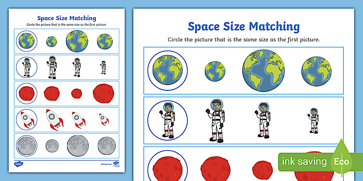 Space-Themed Size Matching Worksheet (teacher made) - Twinkl