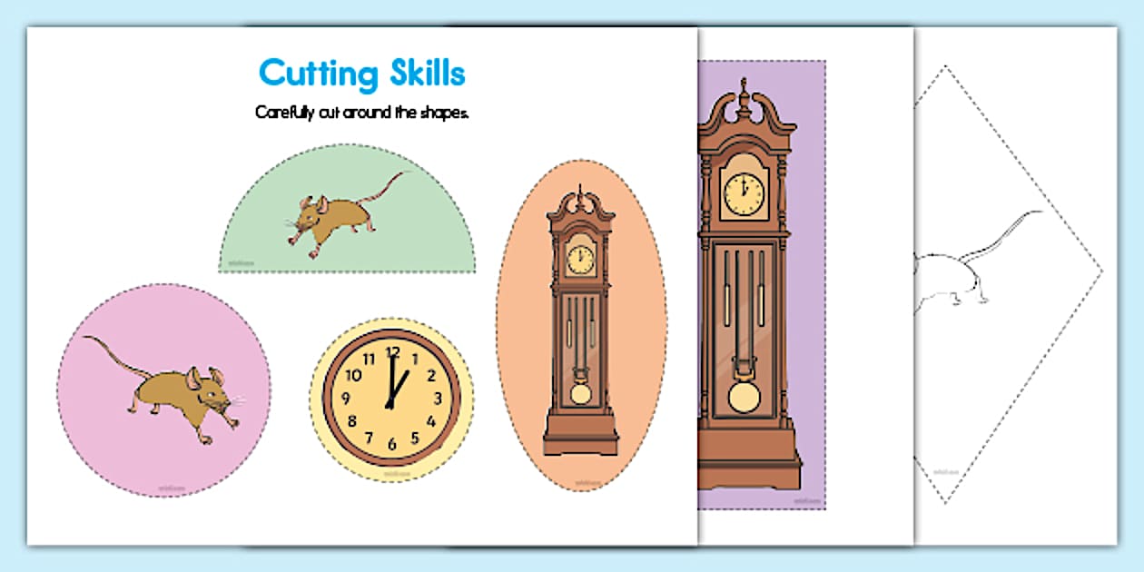 Hickory Dickory Dock Cutting Skills Worksheet - Twinkl