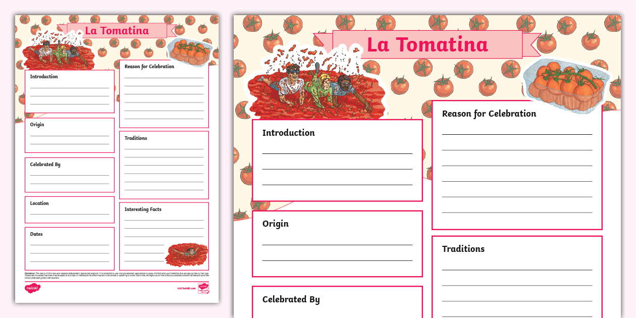 👉 La Tomatina Fact File Template - Twinkl Writing Frames